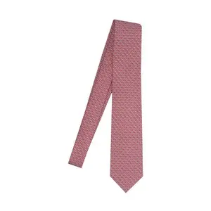 FERRAGAMO Gancini Cerchio Print Silk Neck Tie - Red