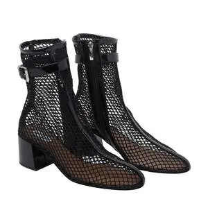 Alaïa Mesh Detail Block Heel Ankle Boots - Black