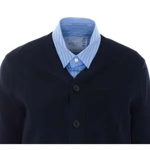 Sacai Poplin X Cotton Knit Cardigan - Blue