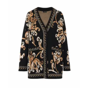 Etro Wool Cardigan With Floral Paisley Motif - Black