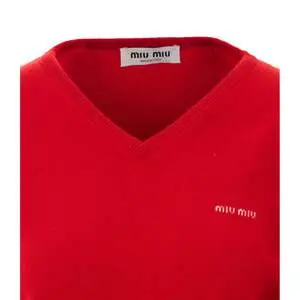 Miu Miu Embroidered Logo V-neck Cashmere Sweater