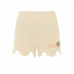 Chloé Crochet Knit Shorts With Embroidered Logo Detail - White
