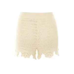 Chloé Crochet Knit Shorts With Embroidered Logo Detail - White