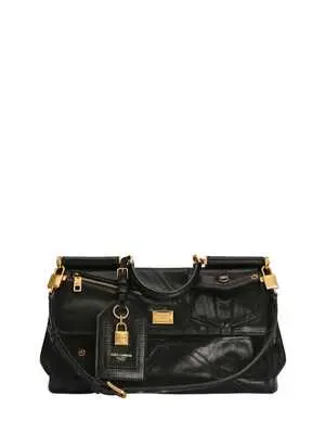 Dolce & Gabbana Biker Patch Calfskin My Sicily Medium Handbag - Black