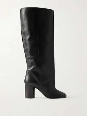 LEMAIRE Crease Leather Knee Boots - Black