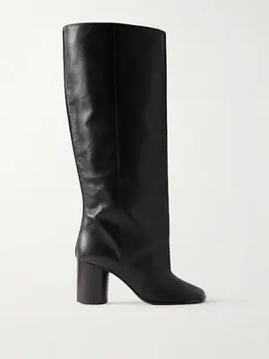 LEMAIRE Crease Leather Knee Boots - Black
