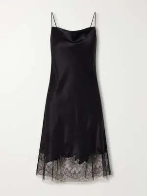 Carine Gilson Lace-trimmed Silk-satin Midi Dress - Black