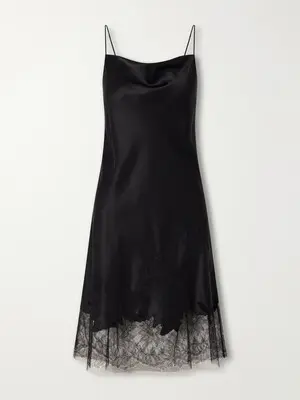Carine Gilson Lace-trimmed Silk-satin Midi Dress - Black