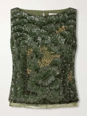 CLIO PEPPIATT Sequined Crepe Blouse - Green