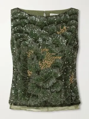 CLIO PEPPIATT Sequined Crepe Blouse - Green