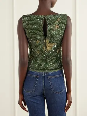 CLIO PEPPIATT Sequined Crepe Blouse - Green