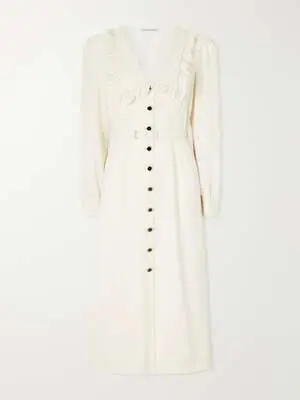 Alessandra Rich Belted Virgin Wool-crepe Midi Dress