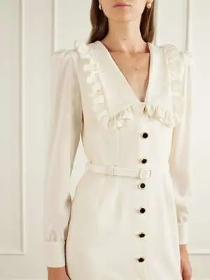 Alessandra Rich Belted Virgin Wool-crepe Midi Dress