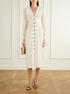 Alessandra Rich Belted Virgin Wool-crepe Midi Dress