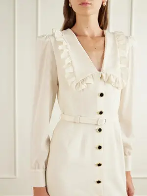 Alessandra Rich Belted Virgin Wool-crepe Midi Dress