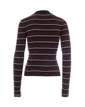 GANNI Striped Long-sleeve Knitted Polo Shirt - Black
