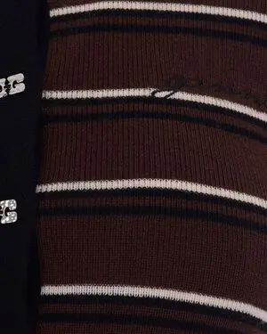 GANNI Striped Long-sleeve Knitted Polo Shirt - Black