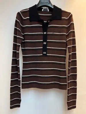 GANNI Striped Long-sleeve Knitted Polo Shirt - Black