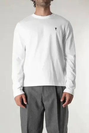 AMI Paris De Coeur Long-sleeved Crewneck T-shirt - White