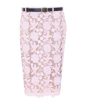 SELF-PORTRAIT Floral Lace Pencil Skirt - Pink
