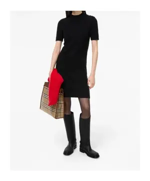 Burberry Short-sleeve Cashmere Dress With Button Shoulder Detail