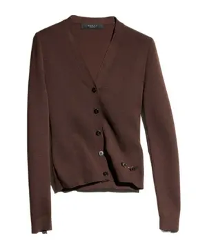 Gucci Fine Rib Knit Wool Cardigan With Horsebit Detail - Dark Brown