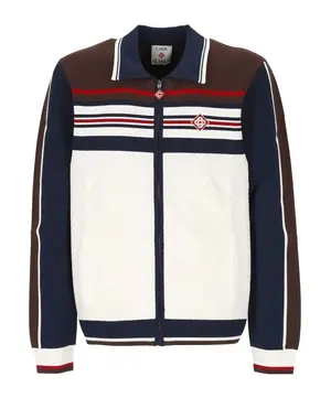 Casablanca Zip-up Knit Top - White/brown/navy