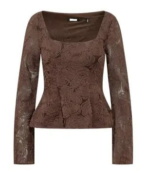 ROTATE BY BIRGER CHRISTENSEN Long-sleeve Square-neck Floral Lace Top