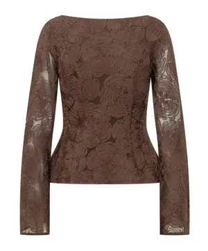 ROTATE BY BIRGER CHRISTENSEN Long-sleeve Square-neck Floral Lace Top