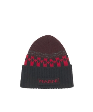 Marni Geometric Motif Beanie - Red