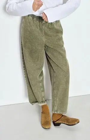 American Vintage Wide-leg Casual Trousers With Elasticated Waist - Olive Green