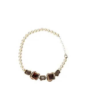 Max Mara Pearl And Gemstone Necklace - Yellow