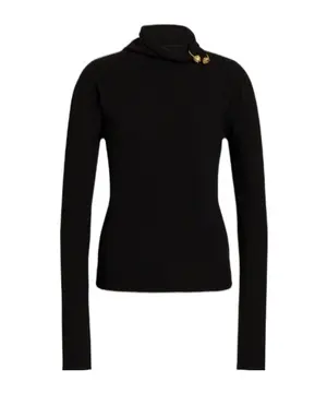 Alberta Ferretti Wool, Silk, And Cashmere Turtleneck Sweater With Floral Brooch