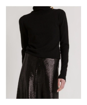 Alberta Ferretti Wool, Silk, And Cashmere Turtleneck Sweater With Floral Brooch