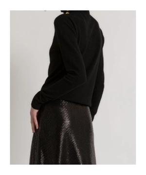 Alberta Ferretti Wool, Silk, And Cashmere Turtleneck Sweater With Floral Brooch