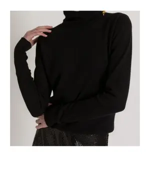 Alberta Ferretti Wool, Silk, And Cashmere Turtleneck Sweater With Floral Brooch
