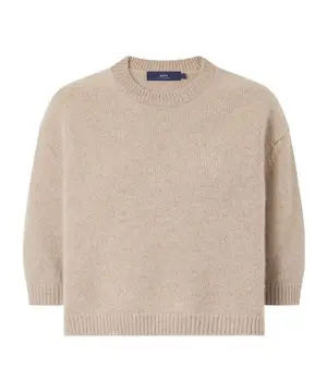 Arch4 Cashmere High Neck Short Sleeve Knit Top - Beige