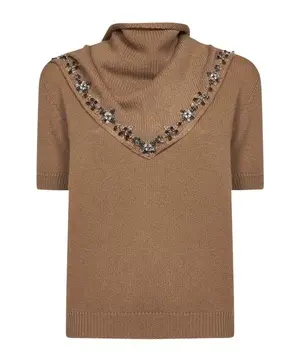 Prada Embellished Knitted Jumper - Camel Brown