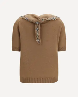 Prada Embellished Knitted Jumper - Camel Brown