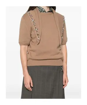 Prada Embellished Knitted Jumper - Camel Brown