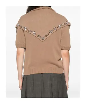 Prada Embellished Knitted Jumper - Camel Brown