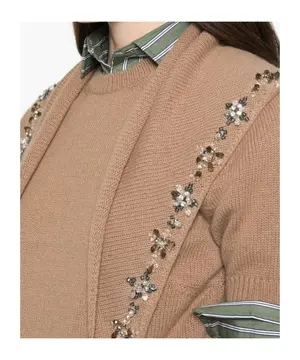 Prada Embellished Knitted Jumper - Camel Brown