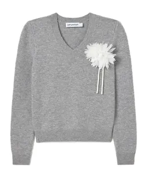 SELF-PORTRAIT Flower Wool Jumper - Grey