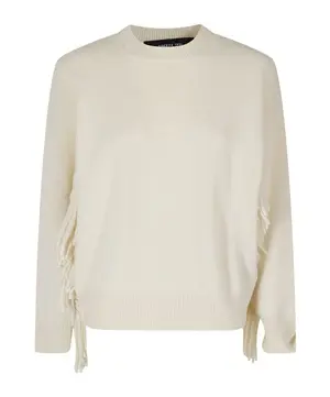 Federica Tosi Crew Neck Long-sleeve Fringed Sweater - Nude