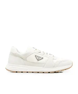 Prada Logo Plaque Round Toe Lace Up Sneakers