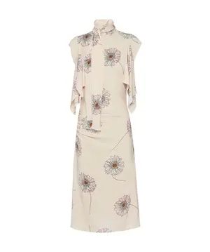 Prada Printed Sablé Dress With Scarf Collar