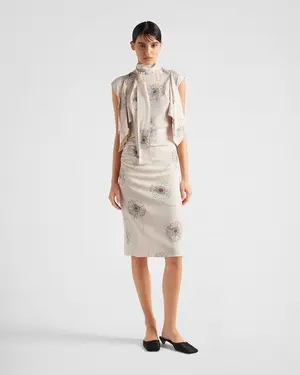 Prada Printed Sablé Dress With Scarf Collar