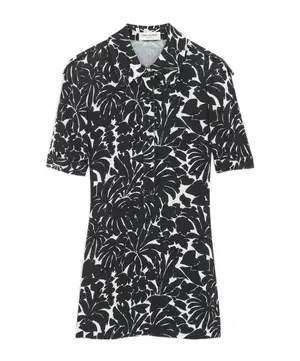 Saint Laurent Tropical Print Short Sleeve Shirt Dress - Black