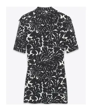 Saint Laurent Tropical Print Short Sleeve Shirt Dress - Black