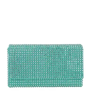 Amina Muaddi Crystal Decorated Satin Clutch - Blue